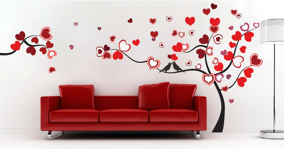 Heart Tree Wall Decal Trees Decor Valentines Falling Hearts Leaves Wal ...